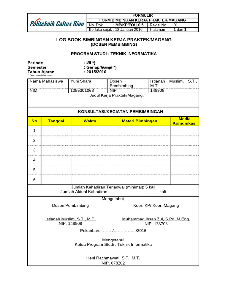 FO 1.6.5 LogBook Bimbingan (Dosen Pembimbing) | PDF