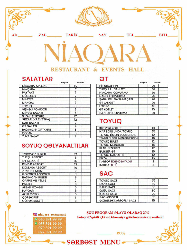 Niagara Menu 2025 | PDF