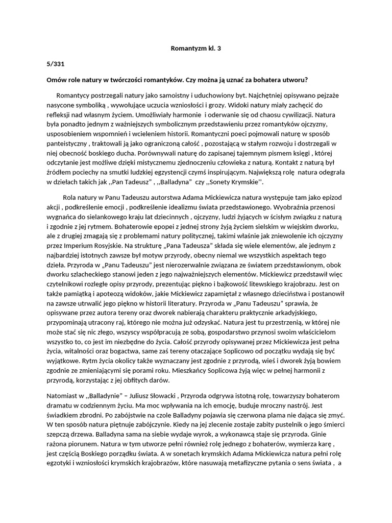 Romantyzm kl 3 | PDF