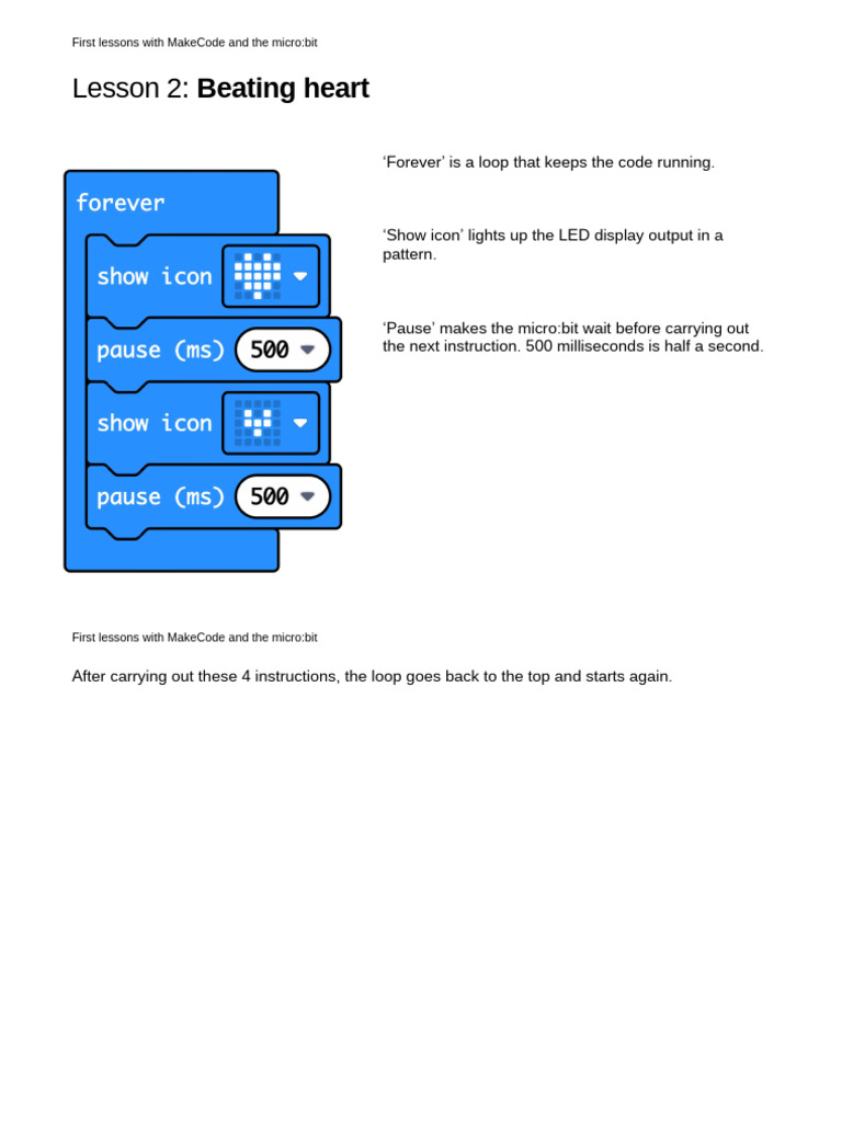 MakeCode Micro:bit Lesson 2: Heartbeat | PDF