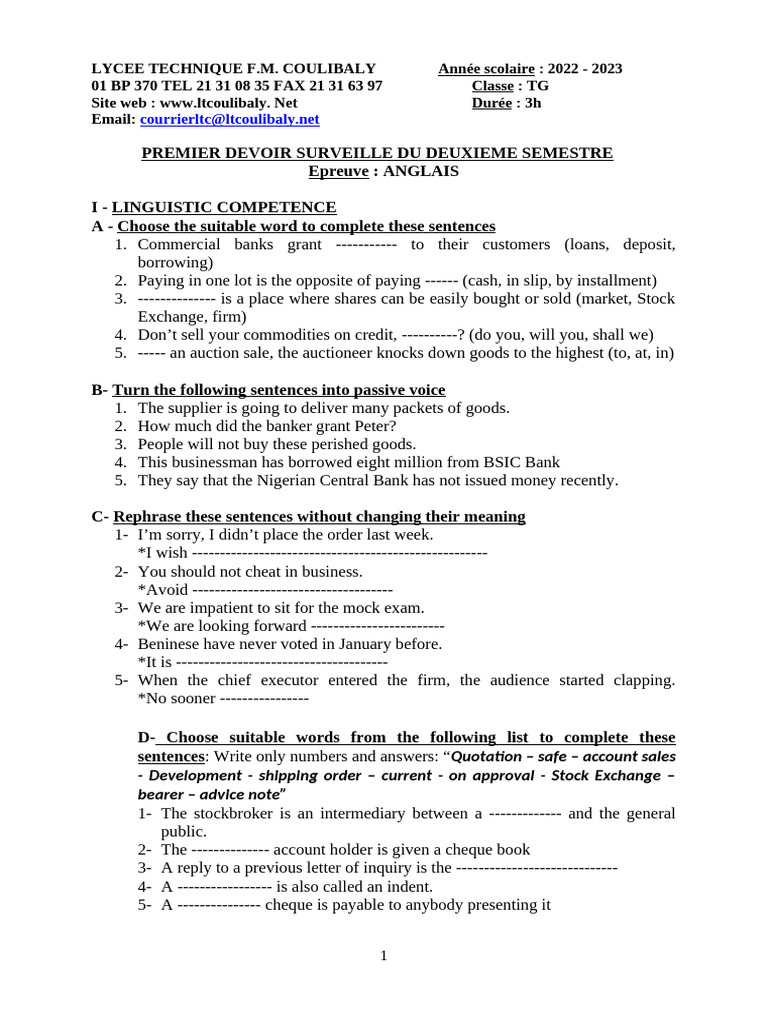 1er Devoir 2eSemestre TG2023 | PDF