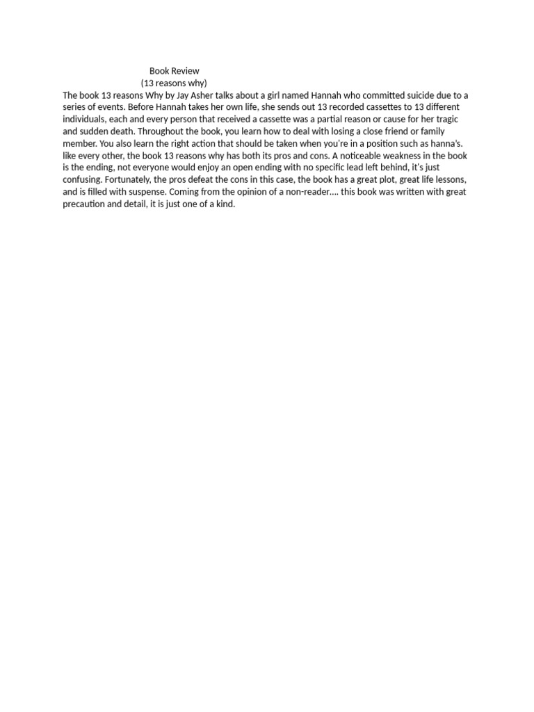 Book Review (13 Reasons Why) | PDF