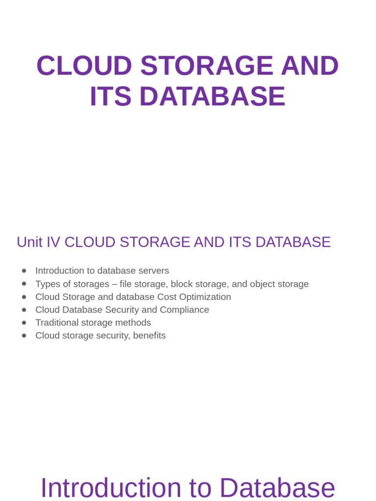 Unit 4 Cloud Storage and Its Database | PDF | Databases | Cloud Computing
