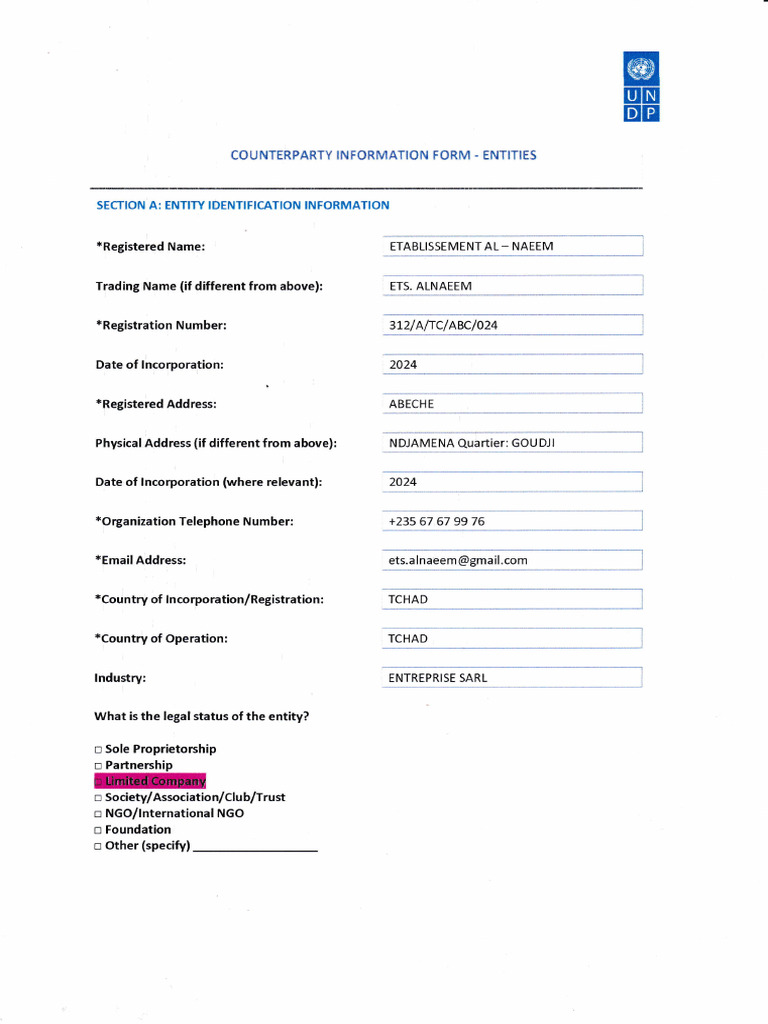Entity Registration Form for ETS AL-NAEEM | PDF | Private Law ...