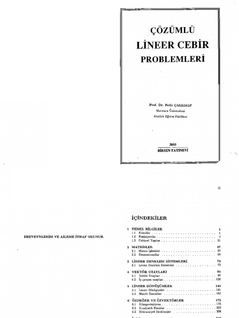 Lineer Cebir - Fethi Çallıalp | PDF
