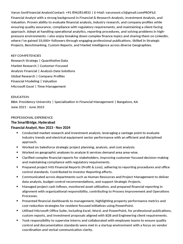 Financial Analyst Profile and Expertise | PDF | Valuation (Finance ...
