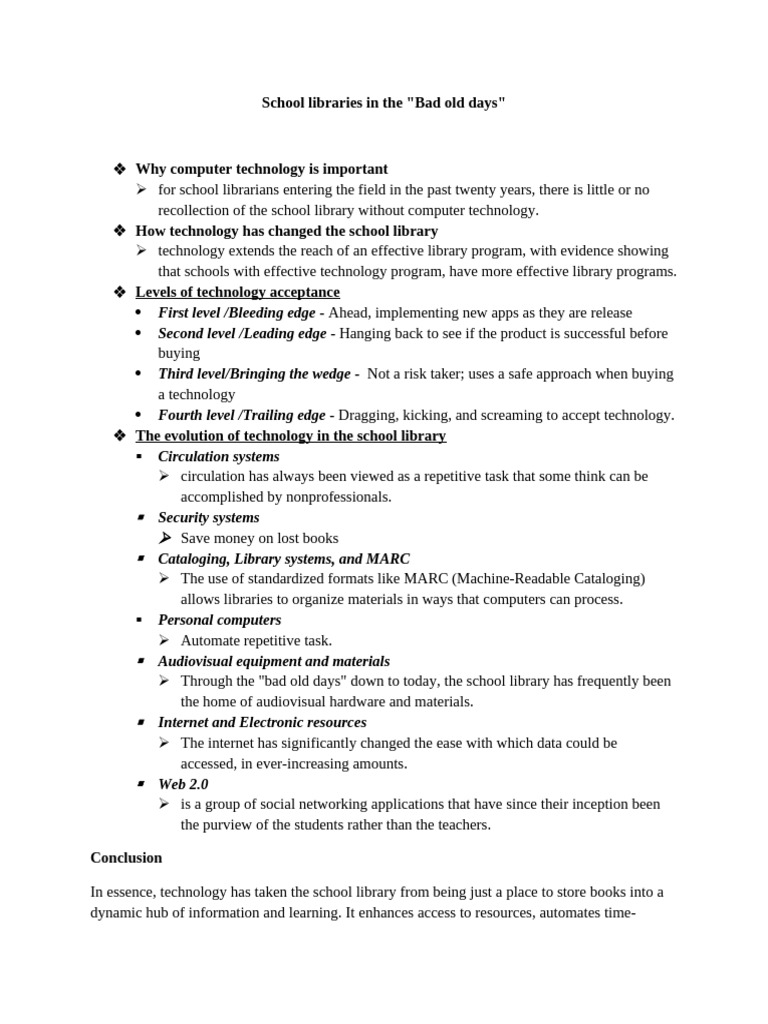 Evolution of Technology in School Libraries | PDF | Libraries | School ...