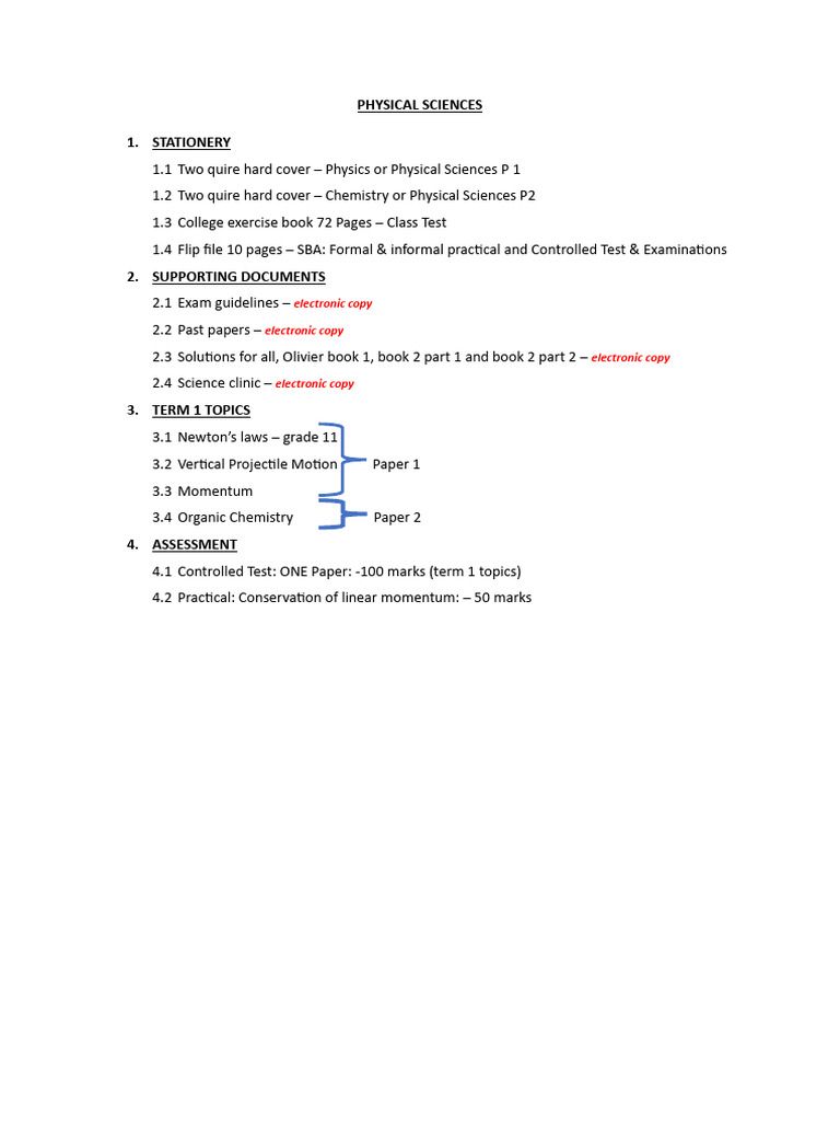 Physical Sciences Requirements | PDF