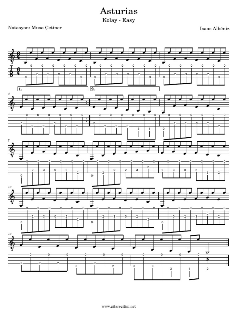 Albeniz Asturias Easy Kolay | PDF | Romantic Music | Piano
