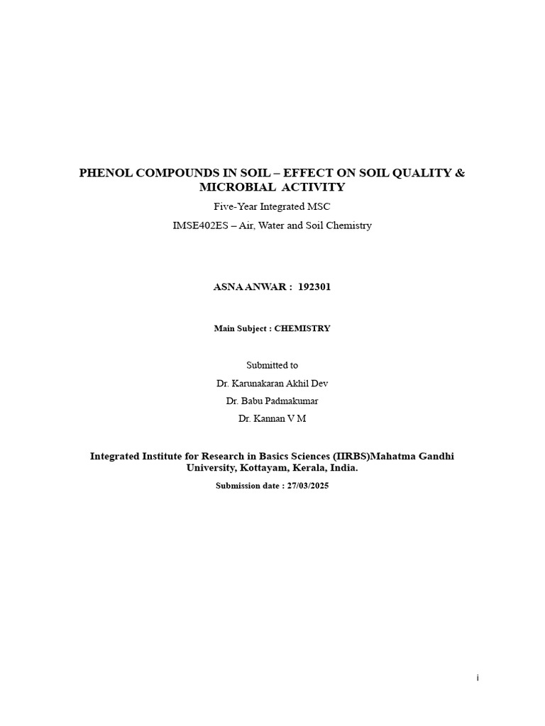 ASNA ANWAR Sem 4 IMSE402ES Phenol Compounds in Soil, Its Effect in Soil ...