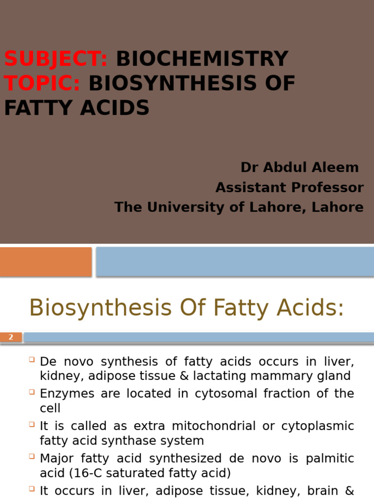 Biosynthesis of Fatty Acids Overview | PDF | Biosynthesis | Adenosine ...