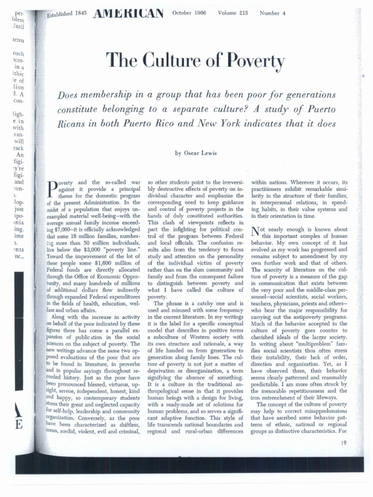 Understanding the Culture of Poverty | PDF | Poverty | Poverty ...