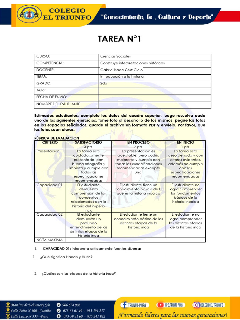 Formato de Tareas | PDF | Imperio Inca
