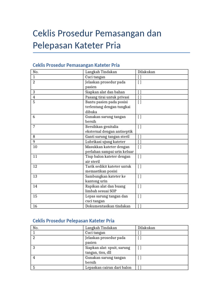 Ceklis Kateter Pria | PDF