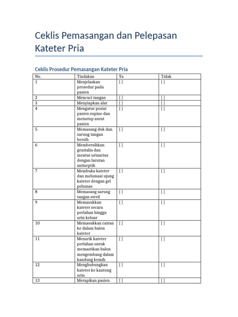 Ceklis_Tabel_Kateter_Pria | PDF