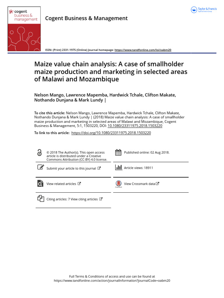 Maize Value Chain Analysis A Case of Smallholder Maize Production and Marketing in Selected ...