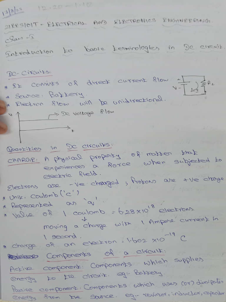 17-08-2023 Introduction to Basic Terminologies in DC Circuit | PDF