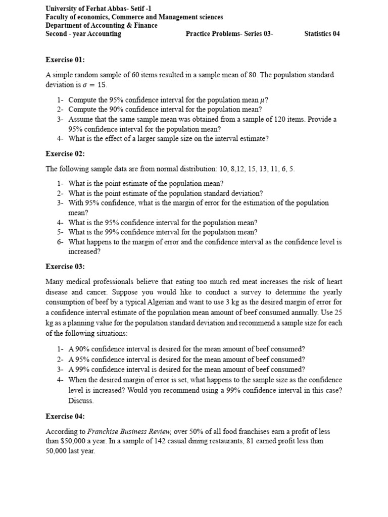 Statistics 04 - Practice Problems Series 03 | PDF | Confidence Interval | Sample Size Determination