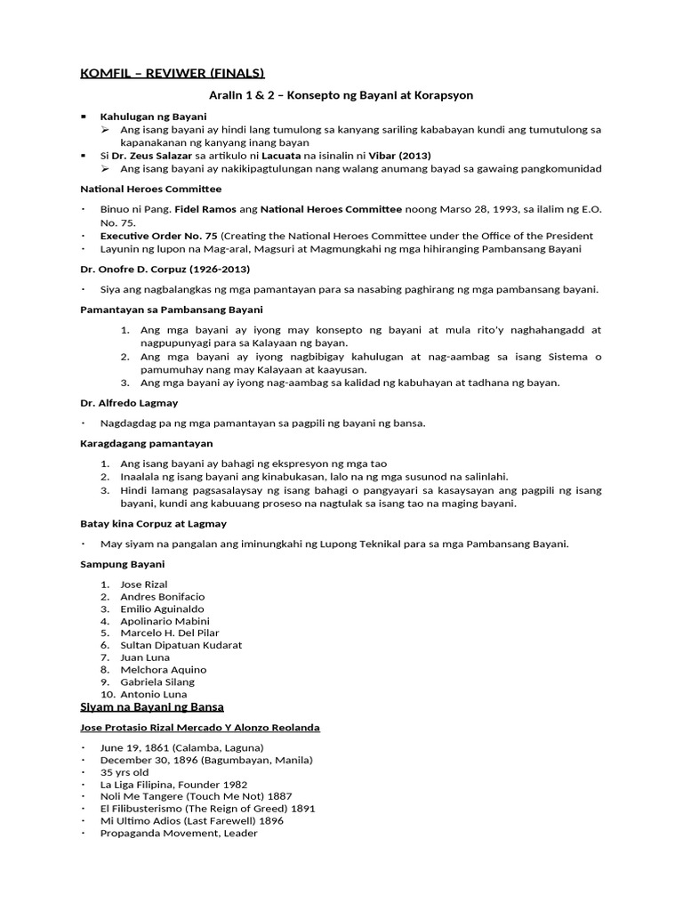 Komfil Finals Reviewer | PDF