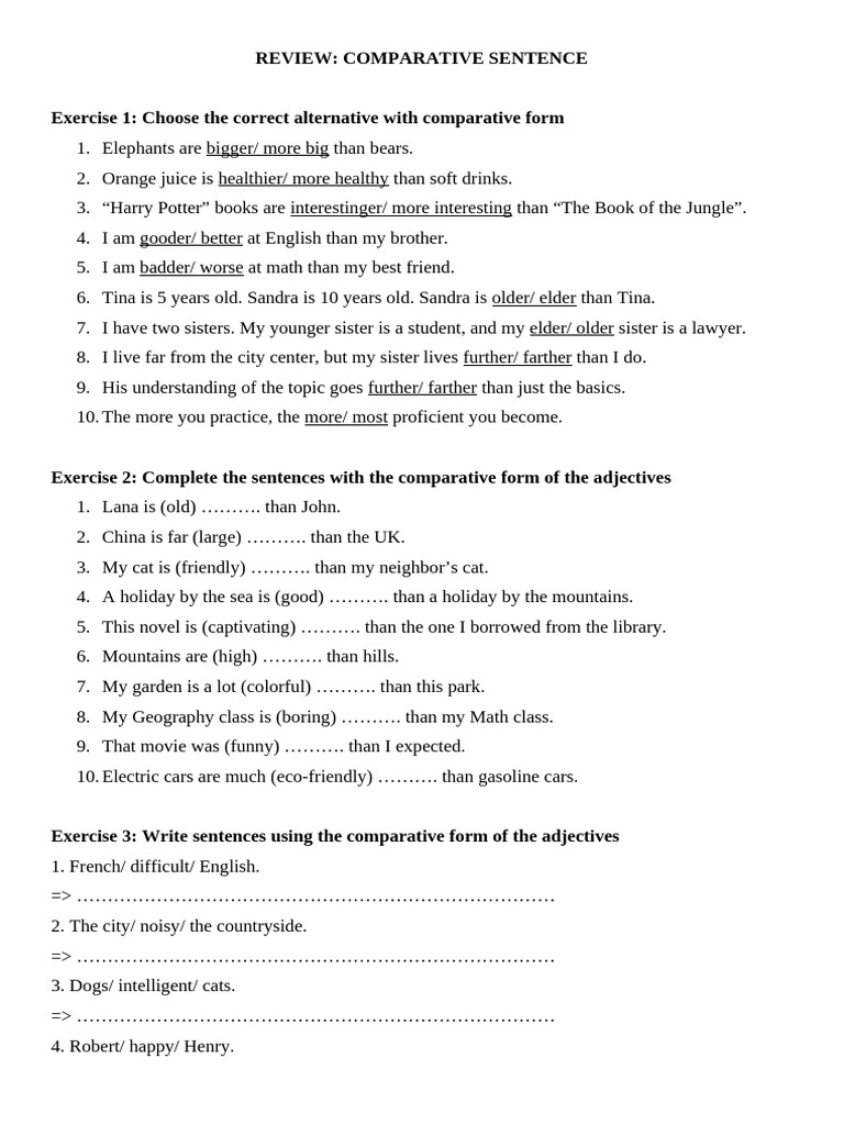 REVIEW - COMPARATIVE SENTENCE | PDF