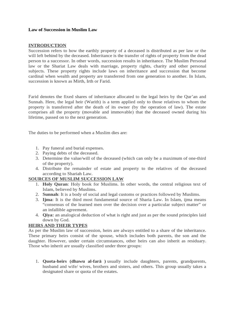 Law of Succession in Muslim Law | PDF | Inheritance | Sharia