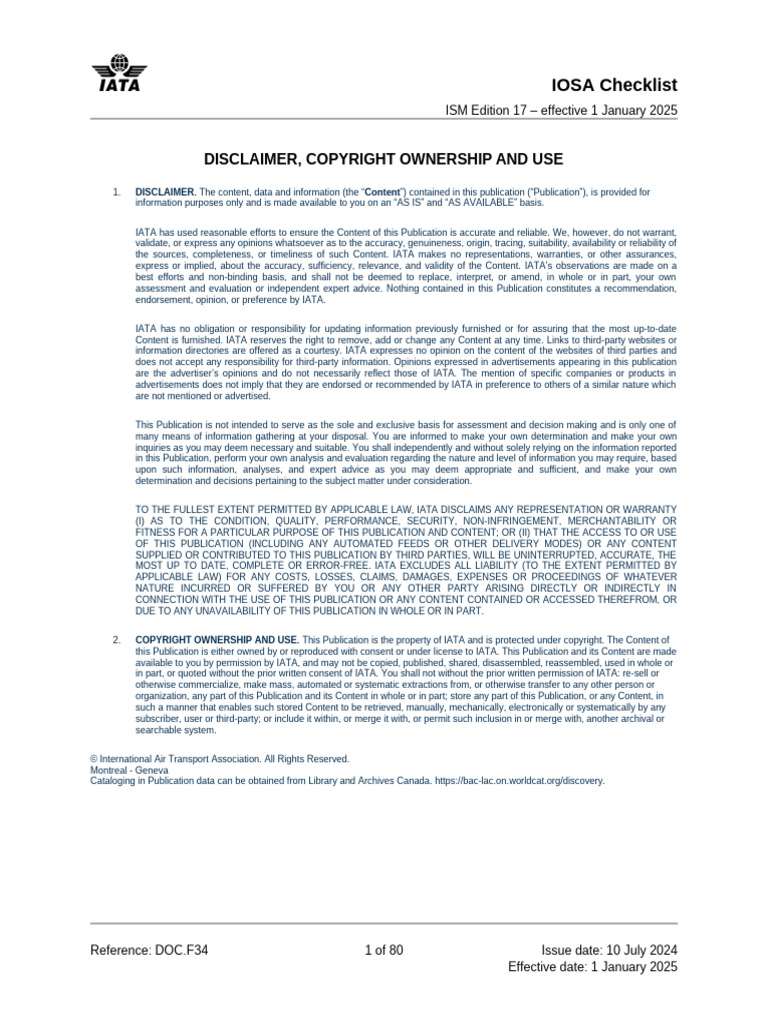 IOSA ISM Edition 17 Checklist 2025 | PDF | Audit | Quality Assurance