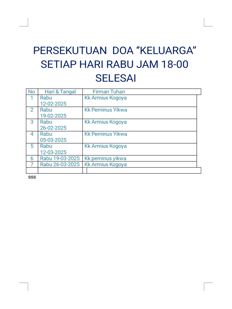 Persekutuan Doa Keluarga Rutin Rabu | PDF