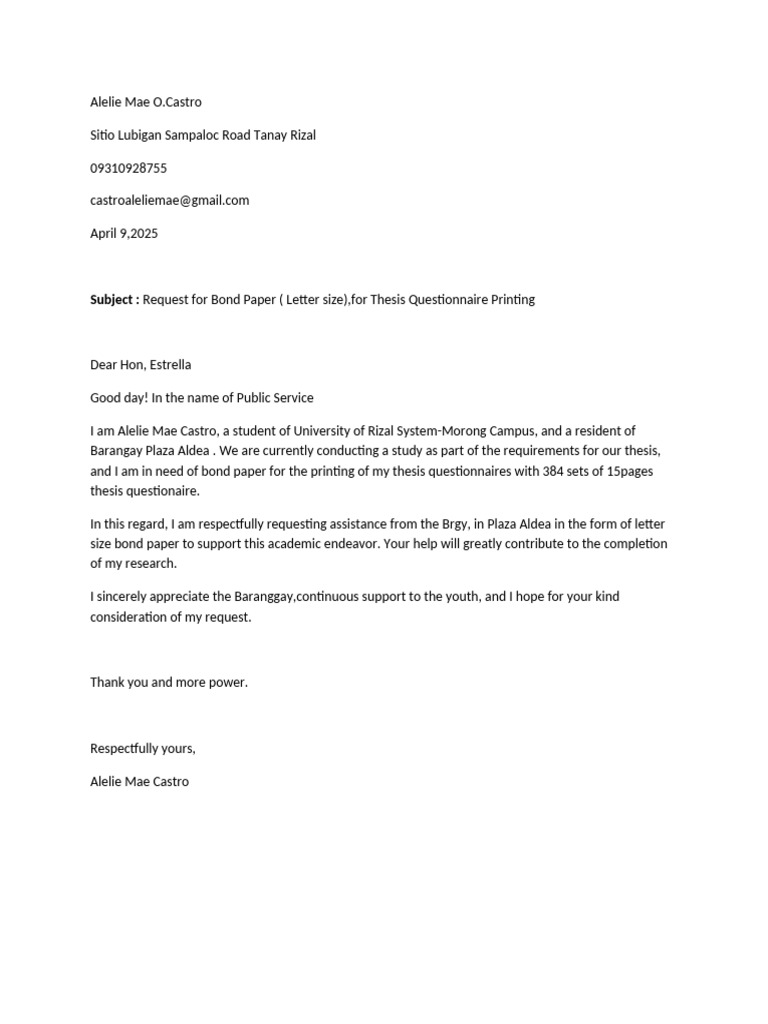 Request for Bond Paper for Thesis | PDF
