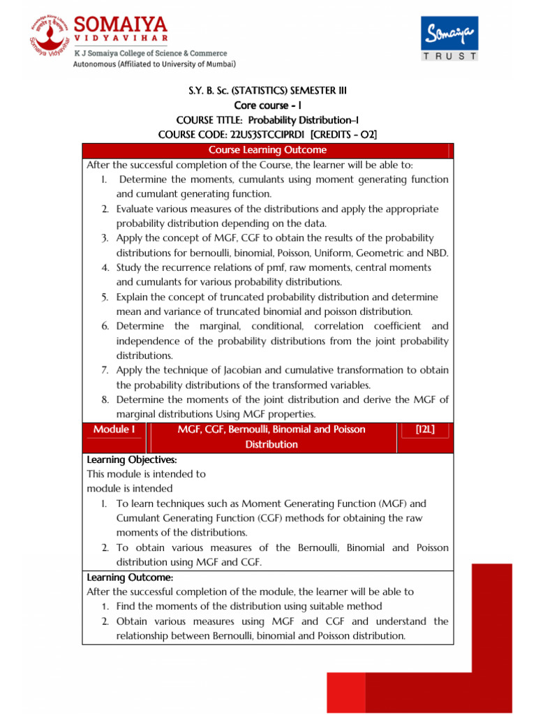 SYBSc+Statistics+Syllabus | PDF | Sampling (Statistics) | Chi Squared ...
