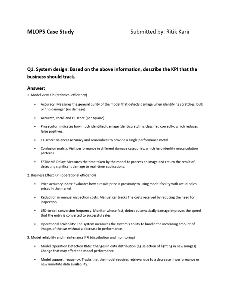MLOPS Case Study Questions and Answers | PDF | Accuracy And Precision | Information Technology