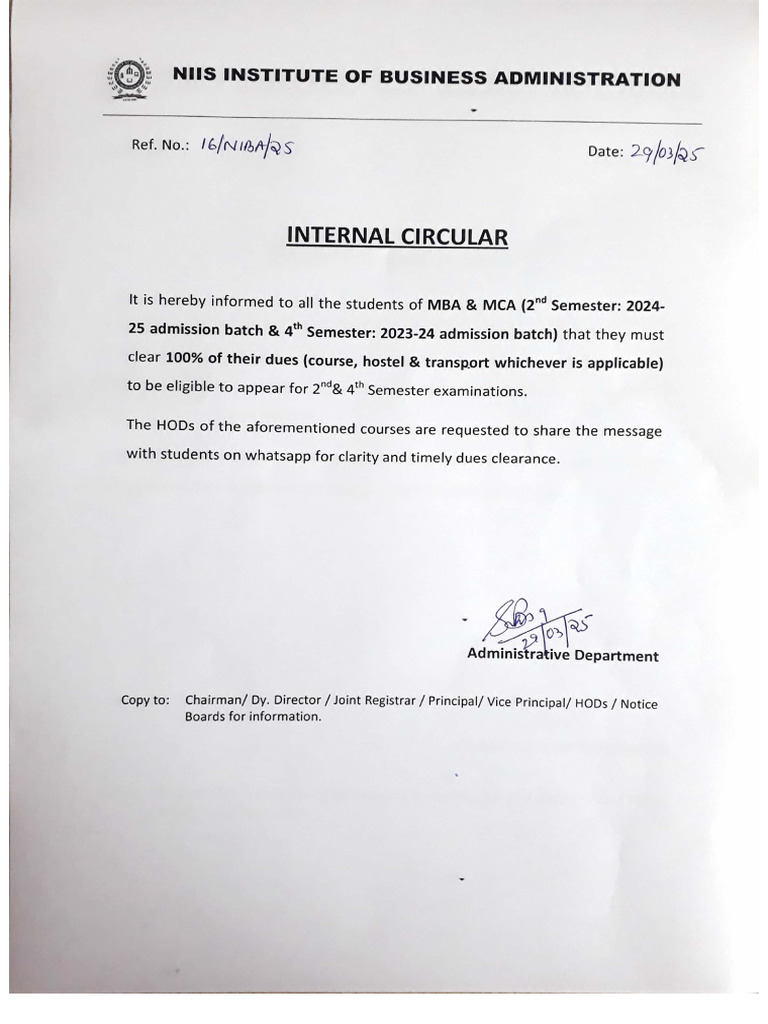 Internal Circular - MBA & MCA (2nd Sem & 4th Sem) | PDF