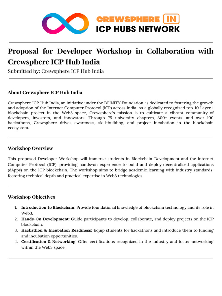 Proposal For Developer Workshop in Collaboration With Crewsphere ICP ...