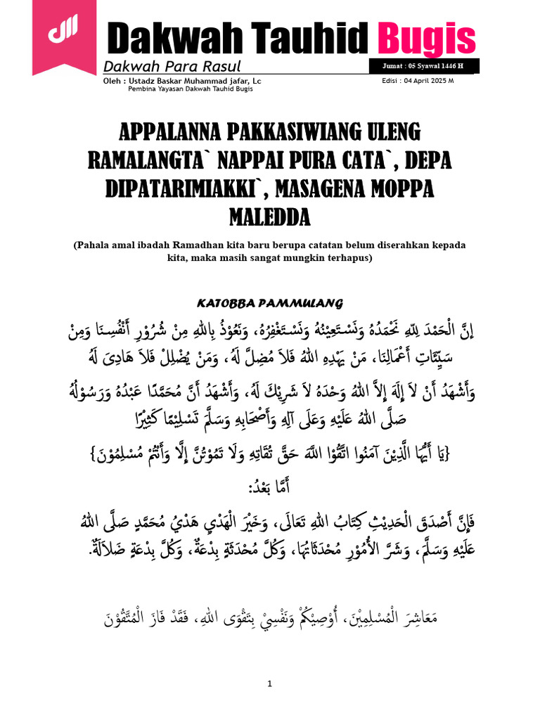 029 Edisi 04 April 2025 Appalanna Pakkasiwiang Uleng Ramalangta' | PDF