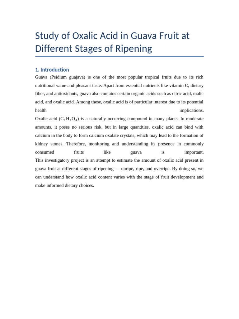 Oxalic Acid Levels in Guava Ripeness | PDF