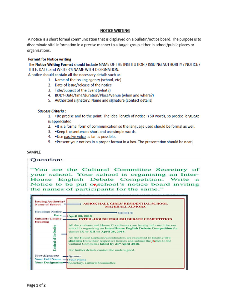 Updated - NOTEBOOK TASK-NOTICE WRITING | PDF