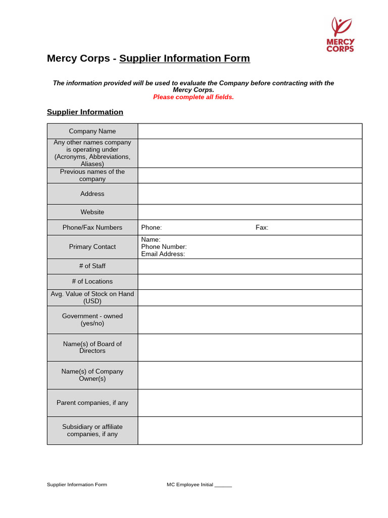Mar RFB HRT 002 Supplier Information Form | PDF | Human Trafficking ...