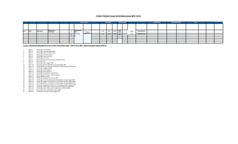 Form Pendataan Kelembagaan BPD 2025 | PDF