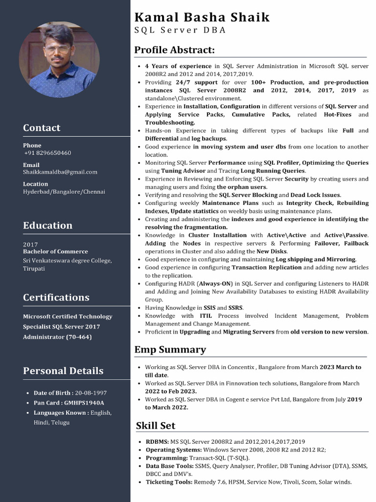 Sample Resume DBA | PDF