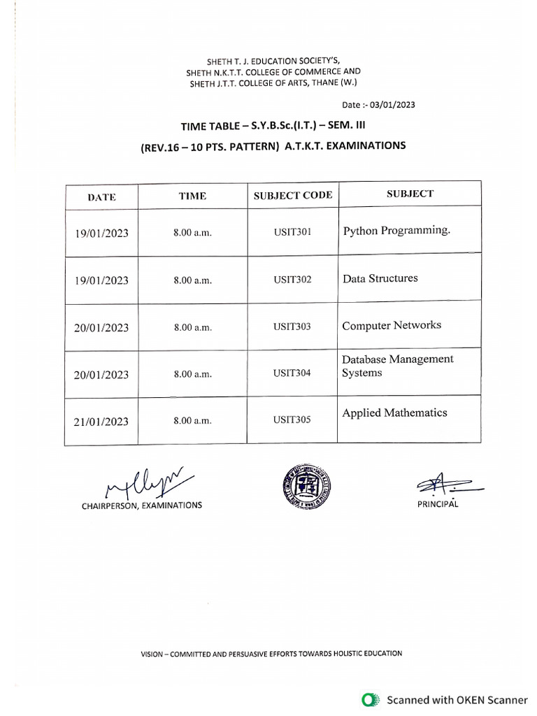 Sybsc(It) Sem III Time Table1 | PDF