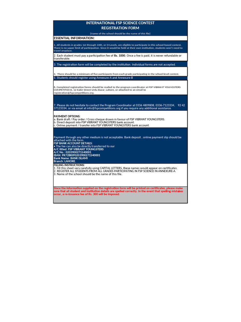 Editable Registration Form Fsp Science Contest 2025 | PDF | Banks ...