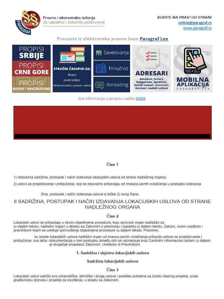Uredba o Lokacijskim Uslovima | PDF