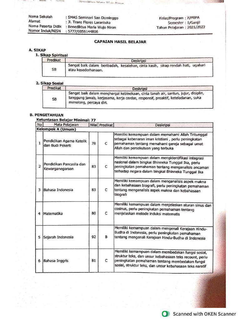 Rapor Semester 1 | PDF