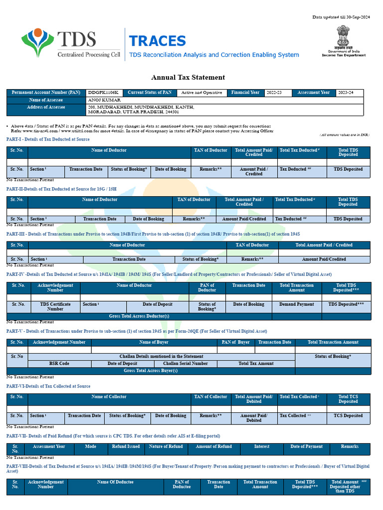 Anoj Kumar 26AS 2023-24 | PDF | Taxes | Money