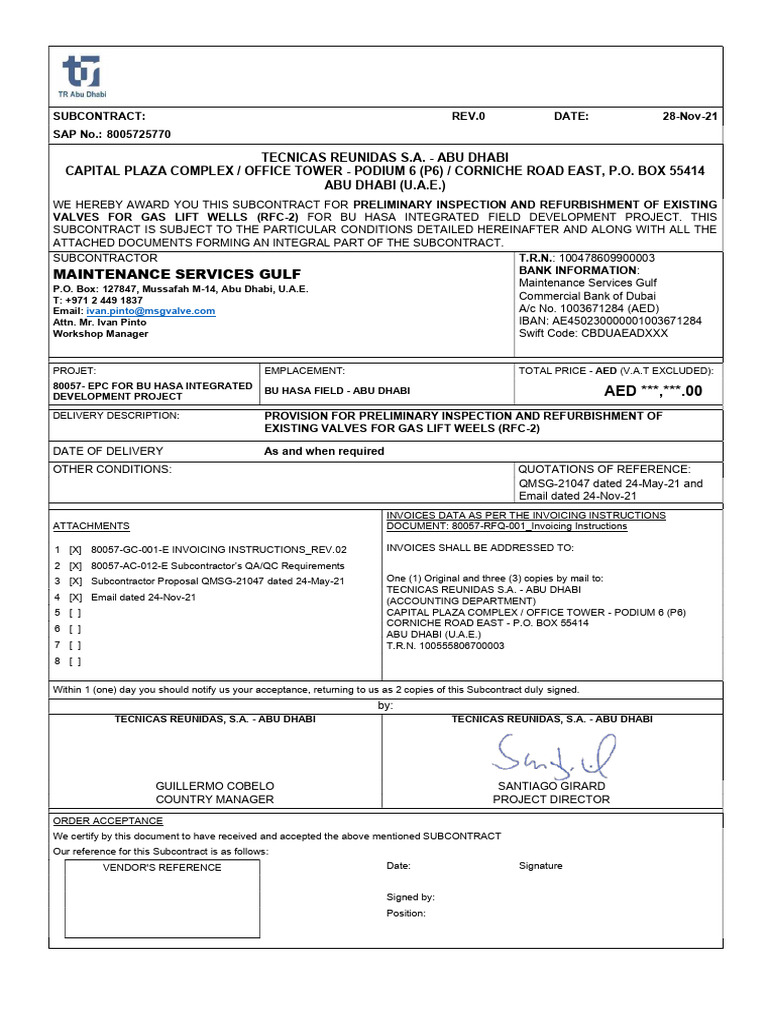 Servicing and pressure testing of various valves contract | PDF ...