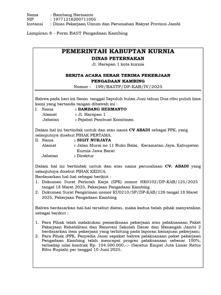 Lampiran 7 - Form BAST Pengadaan Kambing | PDF