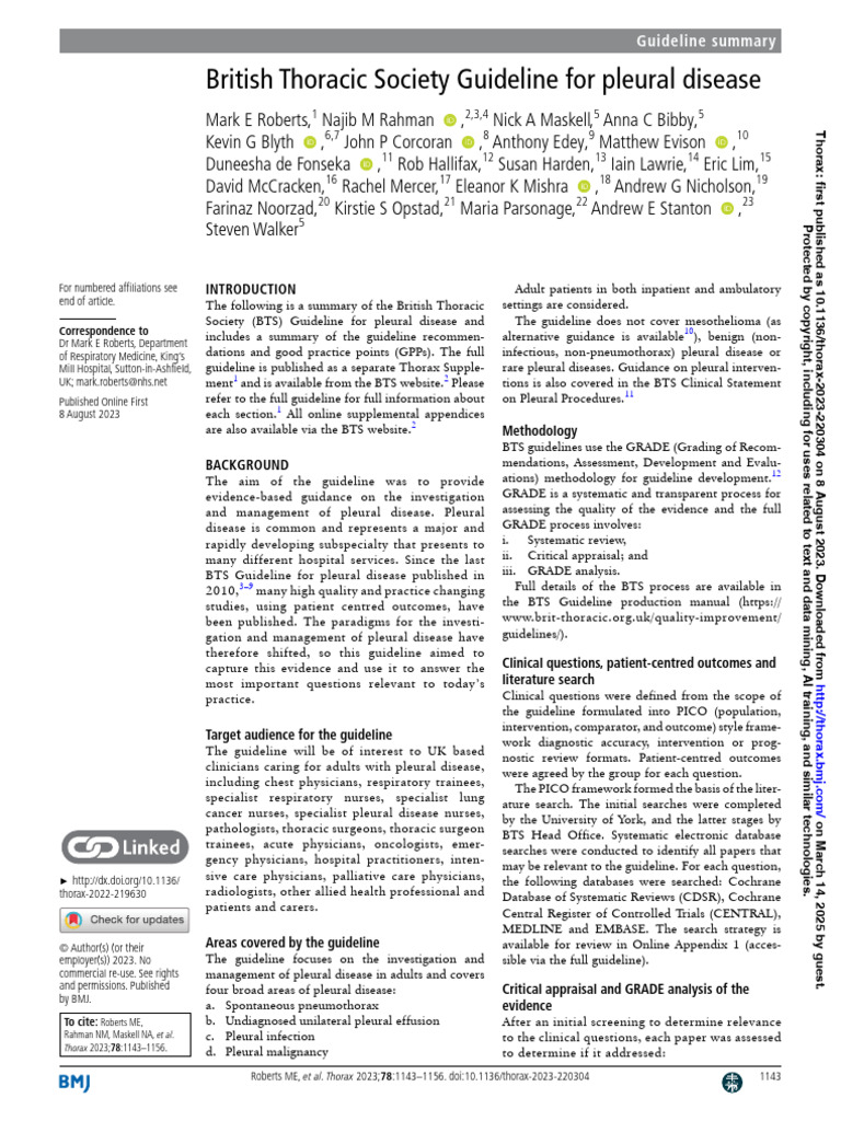 British Thoracic Society Guideline For Pleural Disease | PDF | Evidence ...
