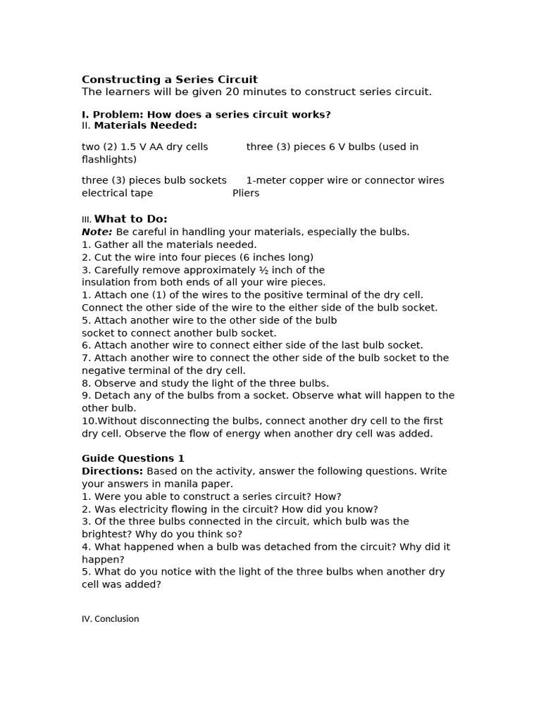 Constructing A Series Circuit | PDF