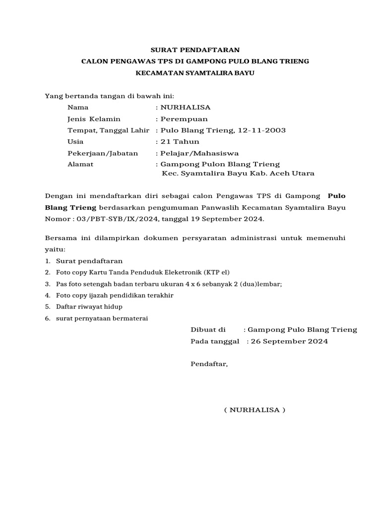 Pendaftaran Calon Pengawas TPS 2024 | PDF