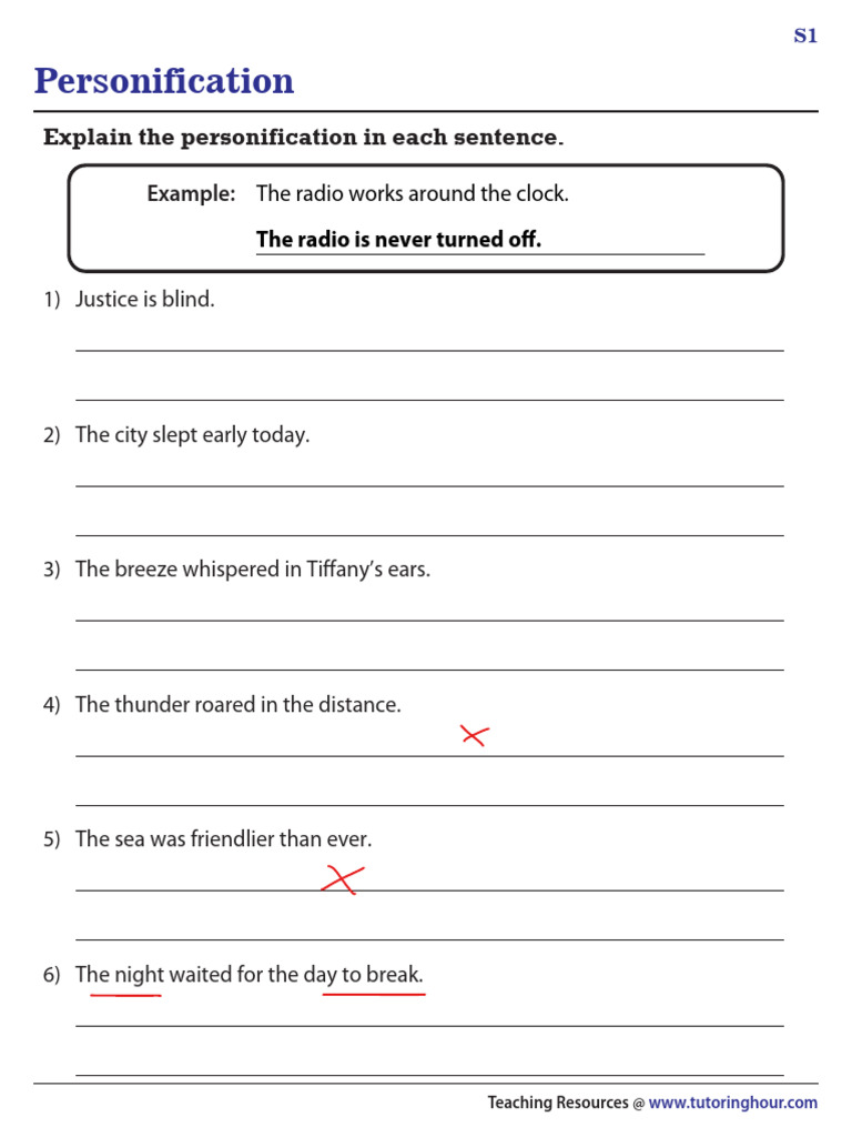 Personification Worksheet for KS2 | PDF