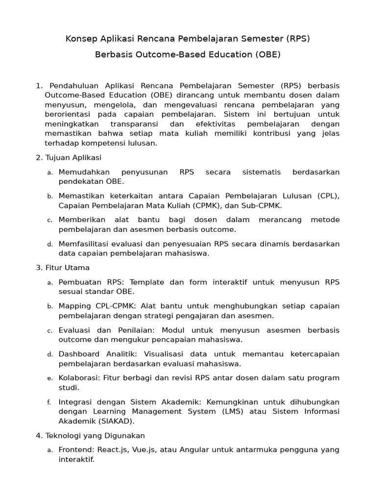 Konsep Aplikasi Rencana Pembelajaran Semester Berbasis OBE | PDF